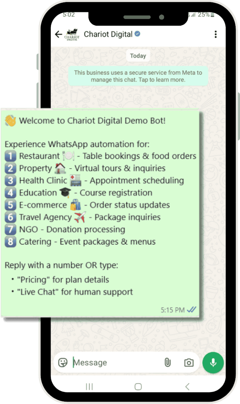Chatbot Automation for WhatsApp, FB and Insta - Chariot Digital